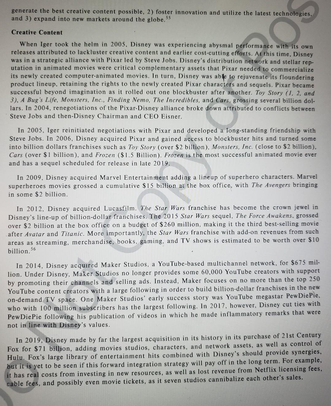 Solved Read the Walt Disney Company 2020 case and analyze | Chegg.com