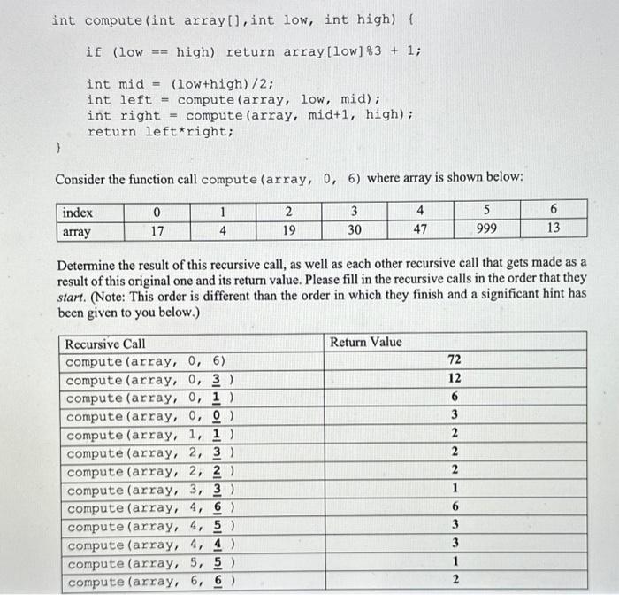 Solved Determine the result of this recursive call, as well | Chegg.com