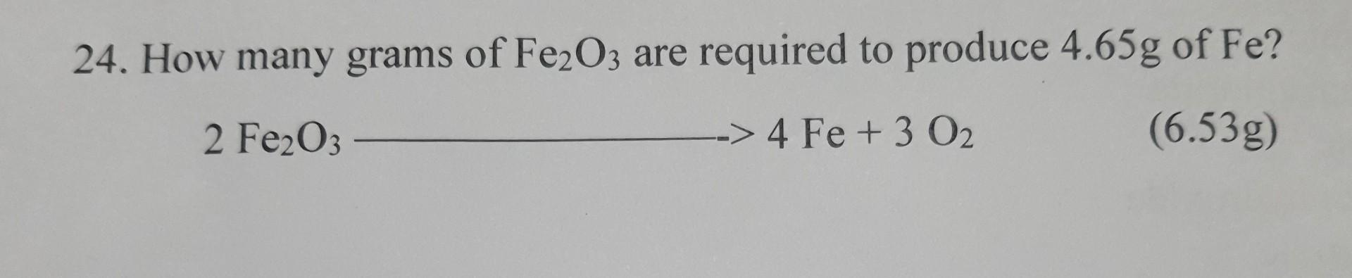 Solved 24. How many grams of Fe2O3 are required to produce | Chegg.com