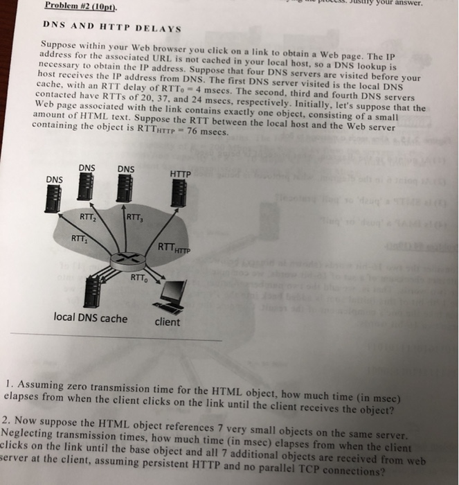 Solved Problem #2 (10pt). your answer. DNS AND HTTP DELAYS | Chegg.com