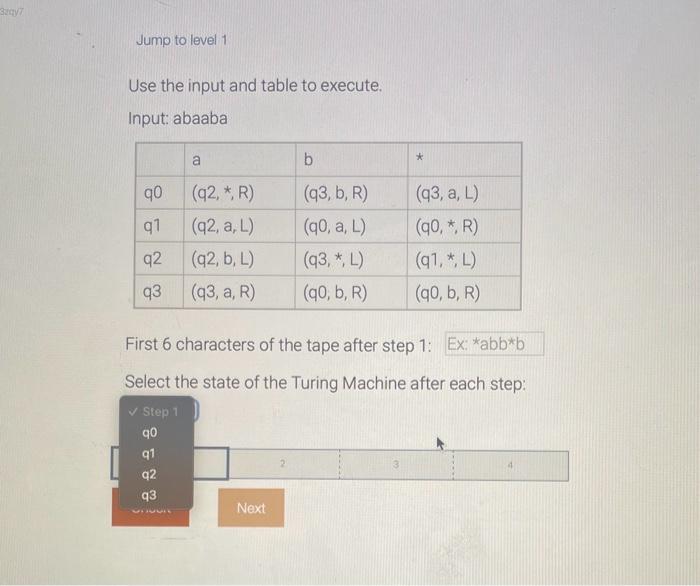 Use The Input And Table To Execute Input Abaaba