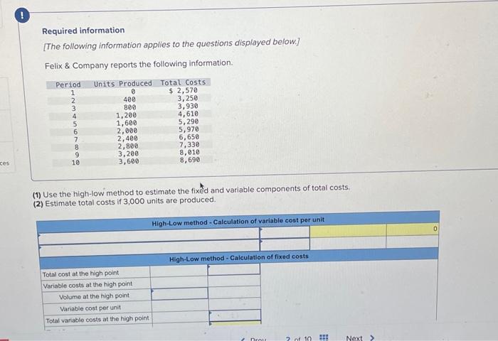 Solved (1) Use the high-low method to estimate the fixed and | Chegg.com