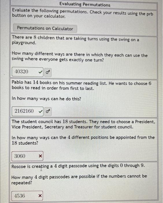 Solved Evaluate the following permutations. Check your | Chegg.com
