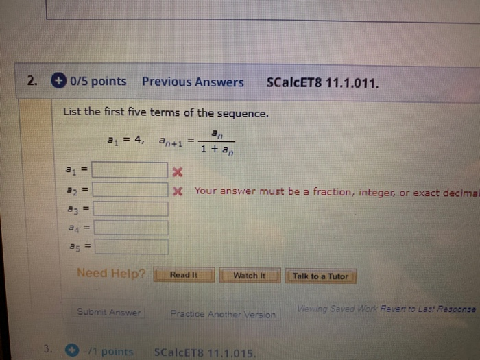 Solved 2. 0/5 points Previous Answers SCalcET8 11.1.011. | Chegg.com