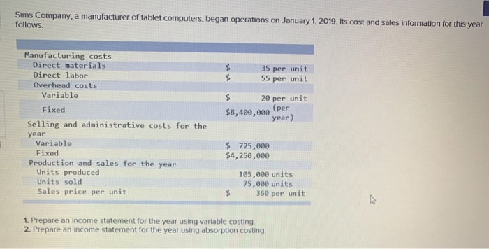 Solved Sims Company, a manufacturer of tablet computers, | Chegg.com