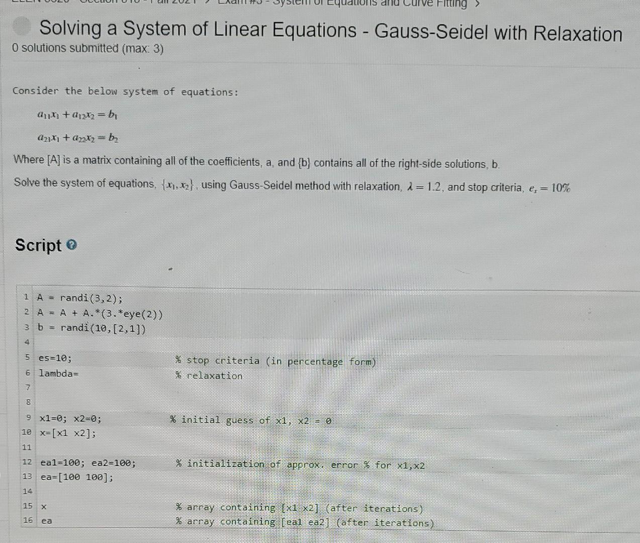 Solved Fitting > Solving a System of Linear Equations - | Chegg.com