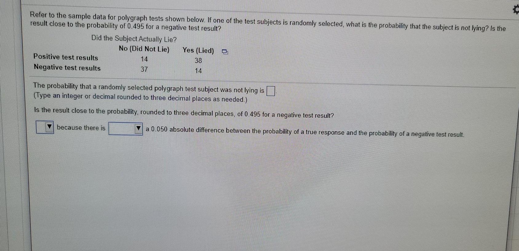 Solved Refer to the sample data for polygraph tests shown | Chegg.com