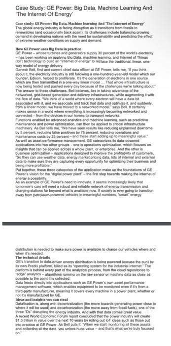 Solved Case Study: GE Power: Big Data, Machine Learning And | Chegg.com