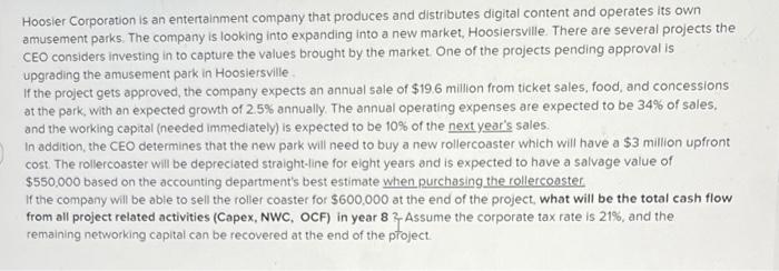 Solved Hoosier Corporation is an entertainment company that | Chegg.com