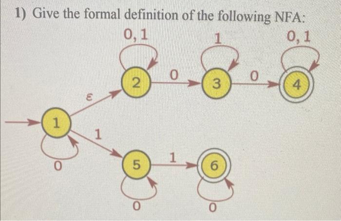 Solved 1) Give the formal definition of the following NFA: | Chegg.com