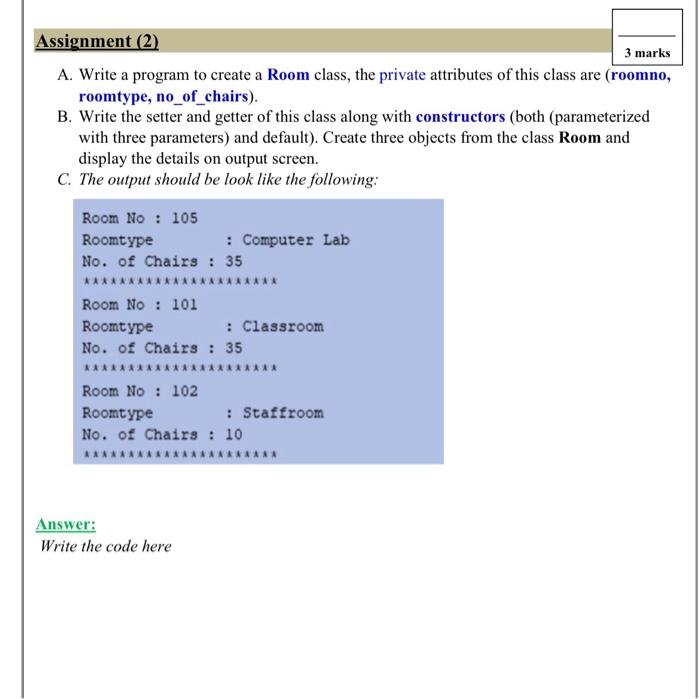 Solved Assignment (2) A. Write a program to create a Room | Chegg.com
