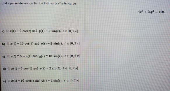 Solved Find a parameterization for the following elliptic | Chegg.com