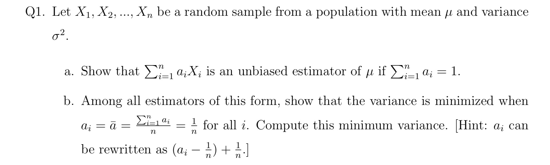 Solved Q1. ﻿Let x1,x2,dots,xn ﻿be a random sample from a | Chegg.com