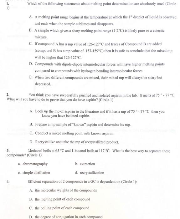 Solved Which of the following statements about melting point | Chegg.com