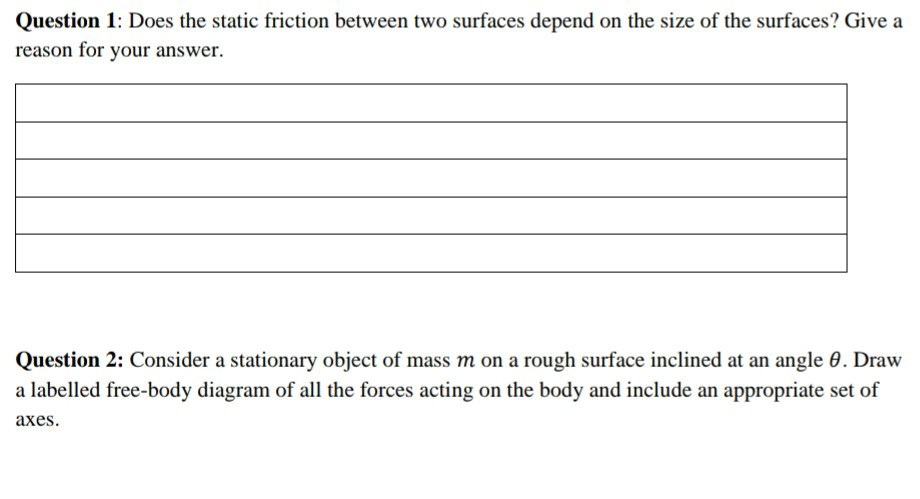 Solved Question 1 Does The Static Friction Between Two