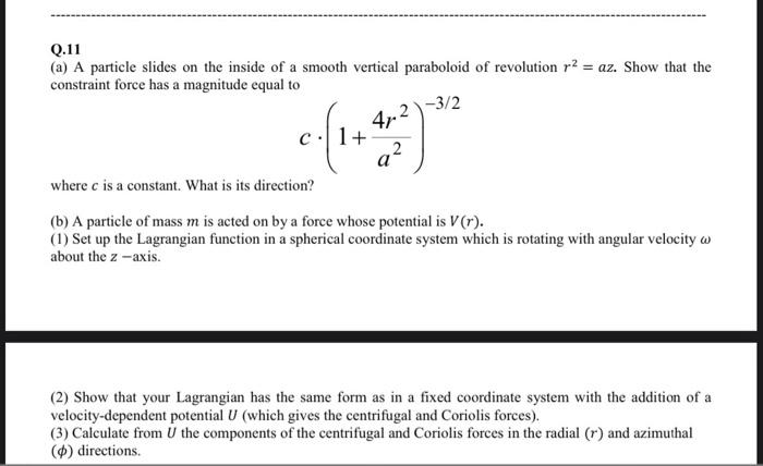 Solved (a) A particle slides on the inside of a smooth | Chegg.com