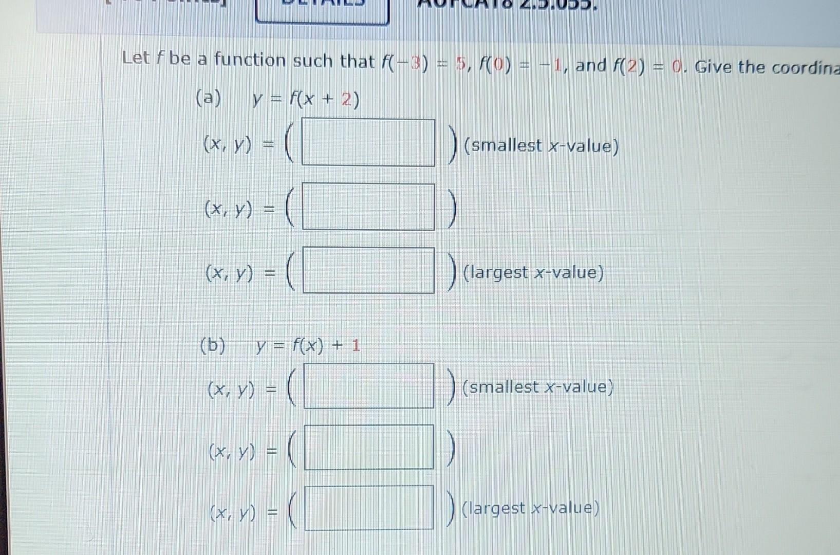 Solved f be a function such that f(−3)=5,f(0)=−1, and | Chegg.com