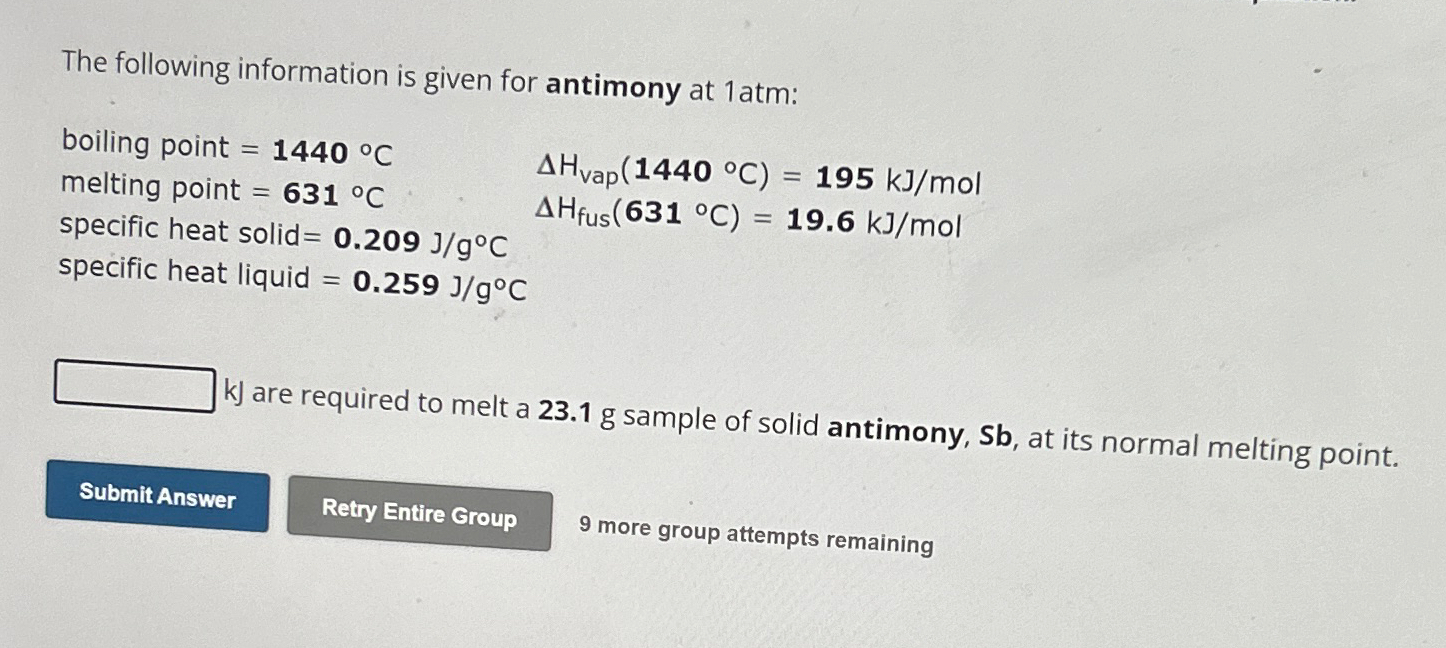Solved The following information is given for antimony at | Chegg.com