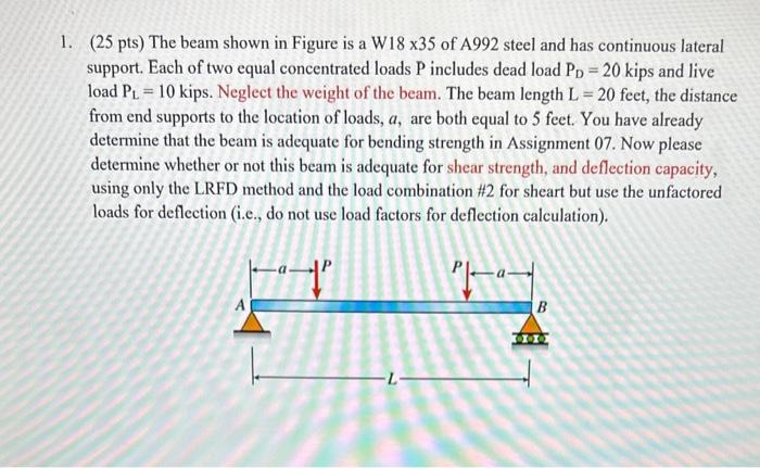 Solved (25 pts) The beam shown in Figure is a W 18×35 of | Chegg.com