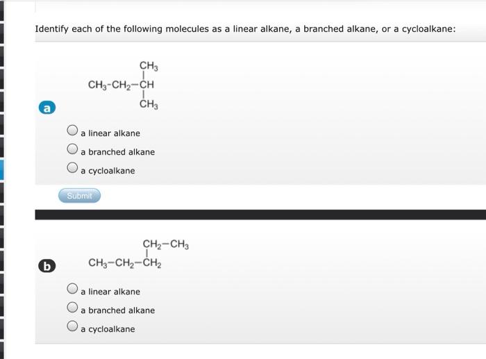Solved Identify each of the following molecules as a linear | Chegg.com