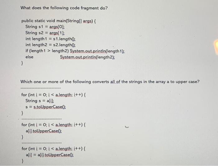Solved What does the following code fragment do? public | Chegg.com