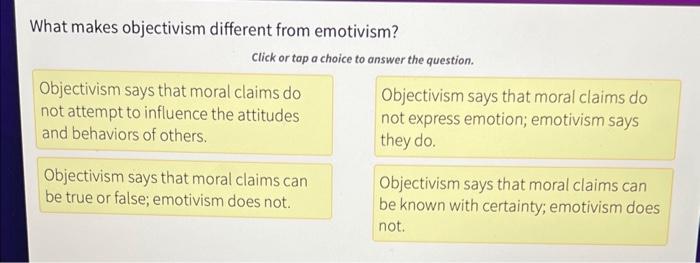 What makes objectivism different from emotivism? | Chegg.com