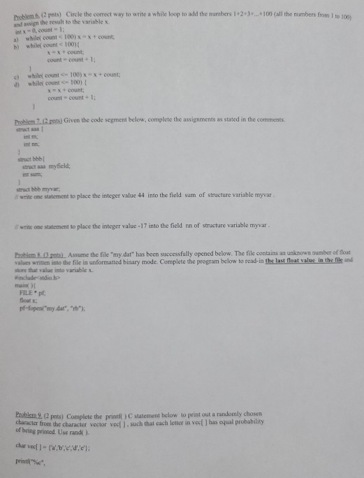Solved problem . (2 pnts) Circle the correct way to write a | Chegg.com