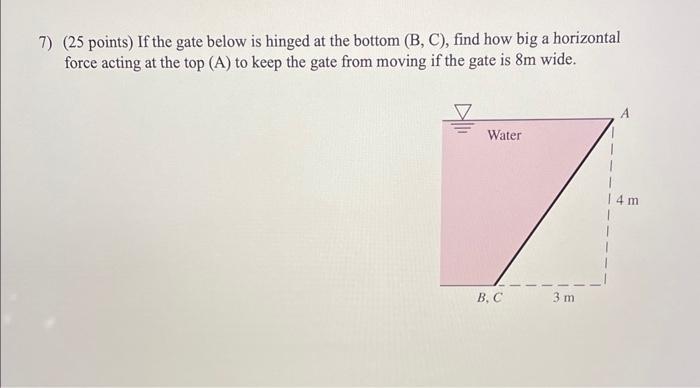 Solved 7) ( 25 points) If the gate below is hinged at the | Chegg.com