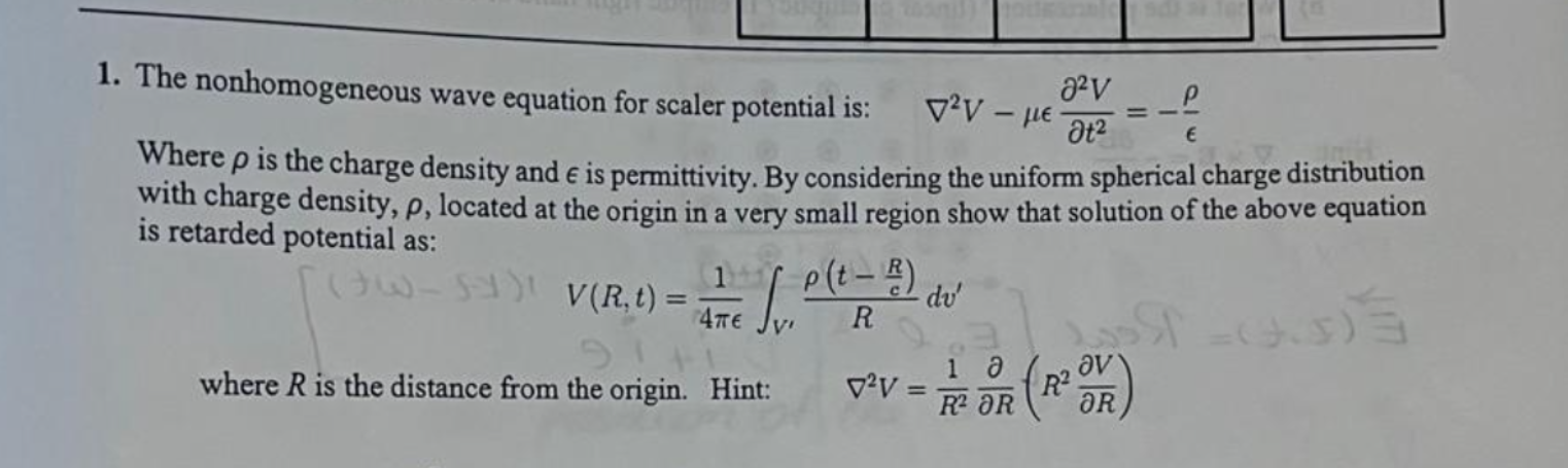 Solved The nonhomogeneous wave equation for scaler potential | Chegg.com