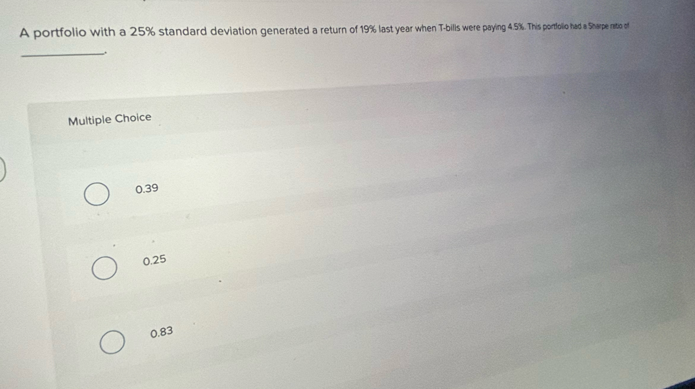 Solved A portfolio with a 25% ﻿standard deviation generated | Chegg.com