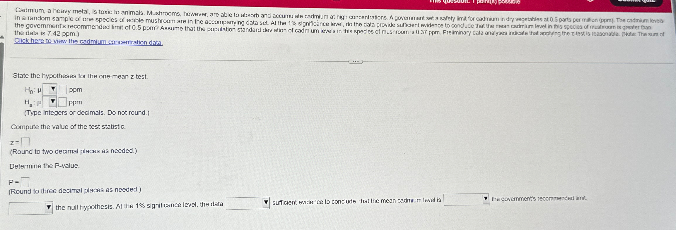 the data is 7.42ppm.)Click here to view the cadmium | Chegg.com