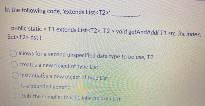 Solved In the following code, 'extends List public static