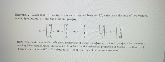 Solved Exercise 2. Given that {u, U2, U3, 4) is an | Chegg.com
