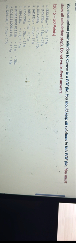 Solved You must upload your solution to Canvas in a PDF | Chegg.com