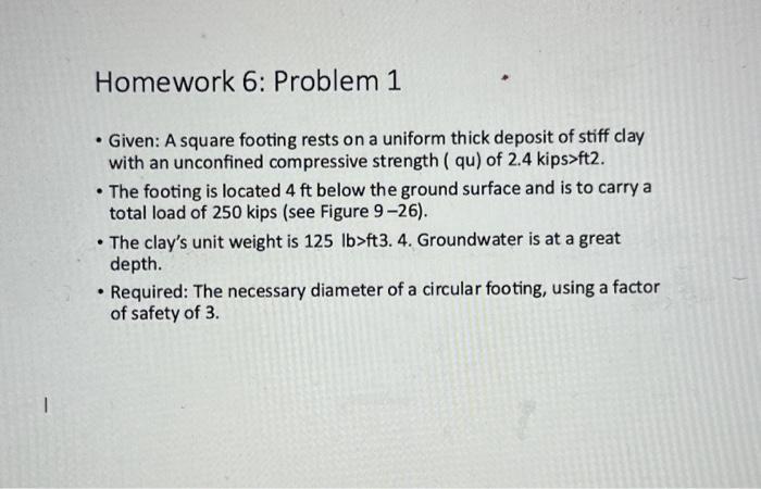 Solved Homework 6: Problem 1 - Given: A square footing rests | Chegg.com