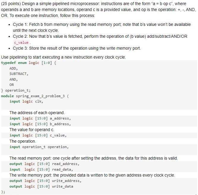Solved (25 ﻿points) ﻿Design a simple pipelined | Chegg.com
