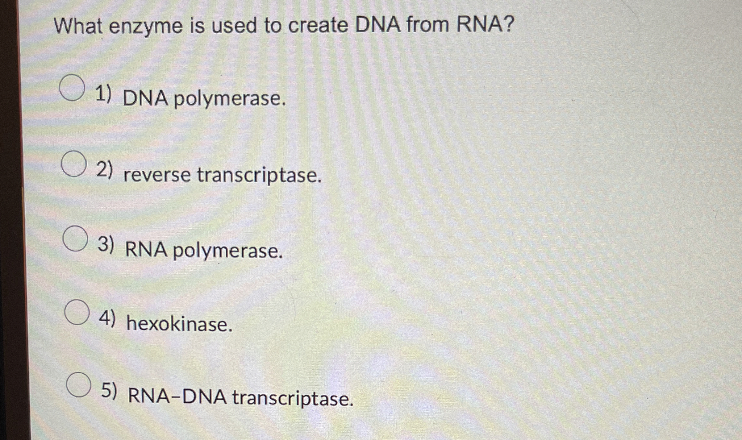 Solved What enzyme is used to create DNA from RNA?DNA | Chegg.com