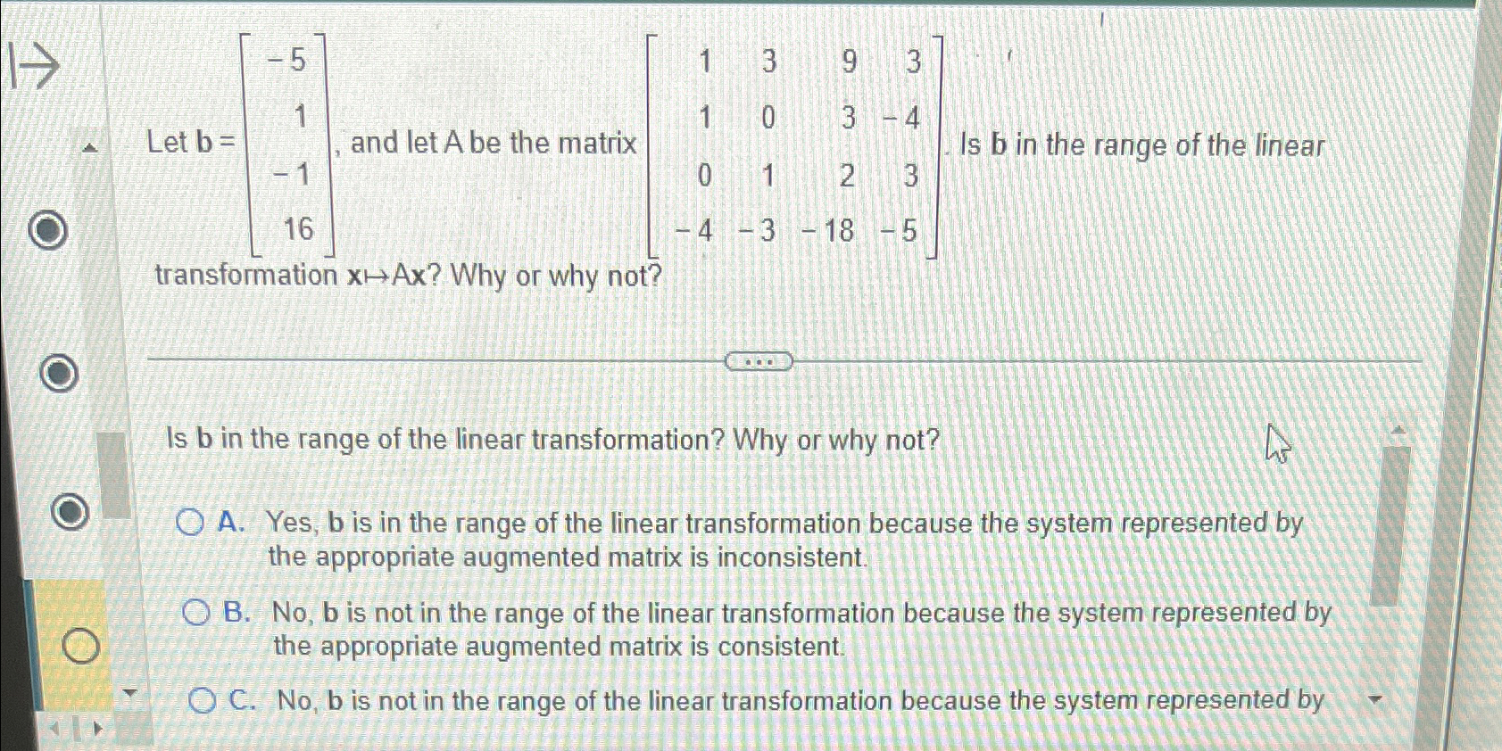 Solved Let b=[-51-116], ﻿and let A ﻿be the matrix | Chegg.com