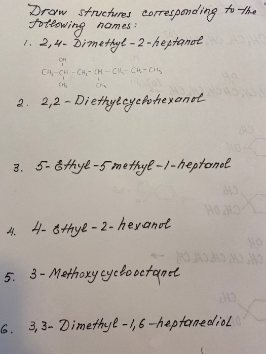 Solved Draw structures corresponding to the following names: | Chegg.com