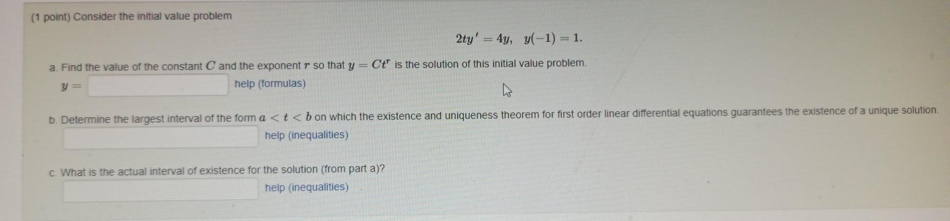 Solved (1 point) Consider the initial value problem 2ty' = | Chegg.com