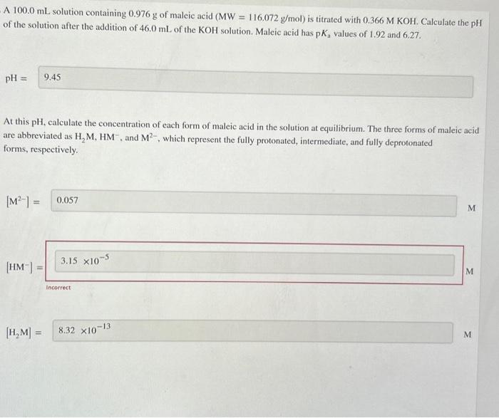 Solved A 100.0 mL solution containing 0.976 g of malcic acid | Chegg.com