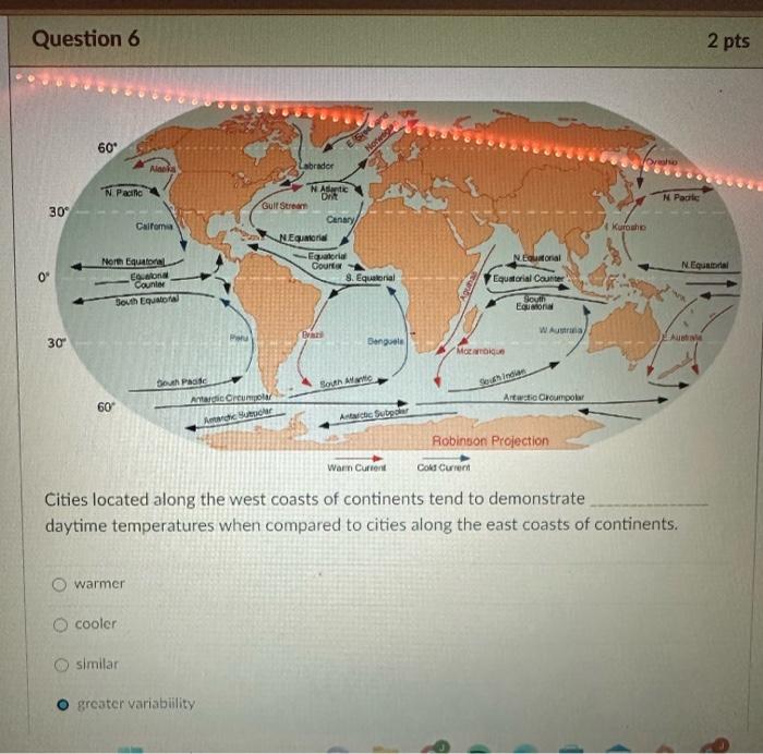 Solved Cities located along the west coasts of continents | Chegg.com