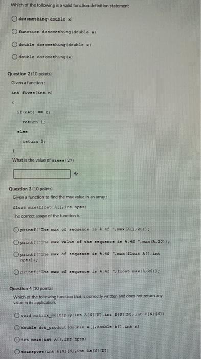 Solved Which of the following is a valid function definition | Chegg.com