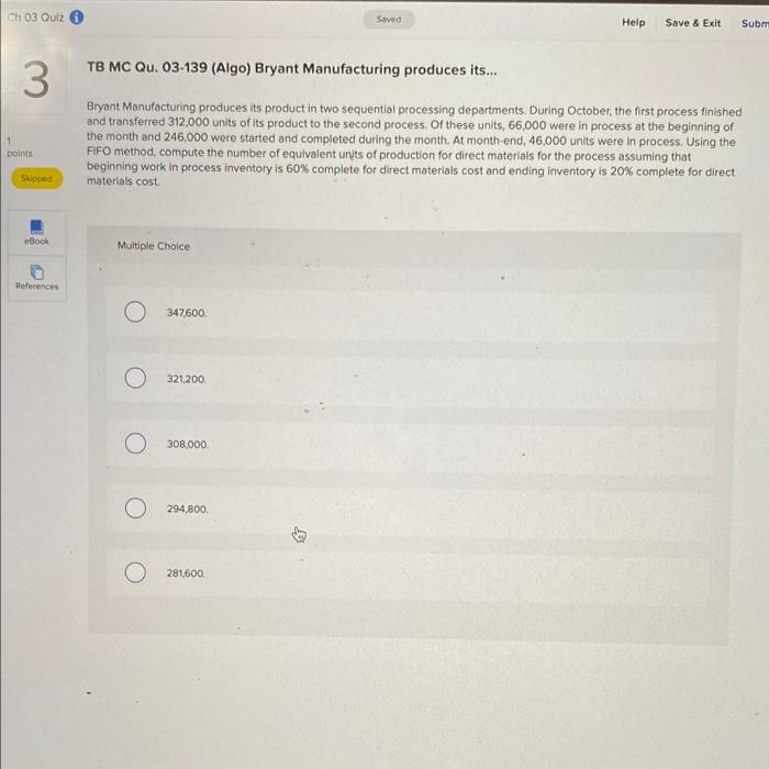Solved Ch 03 Qulz Saved Help Save & Exit Subm TB MC Qu. | Chegg.com