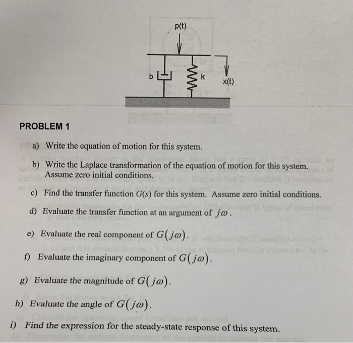 Solved p(t) b Hun x(t) PROBLEM 1 a) Write the equation of | Chegg.com