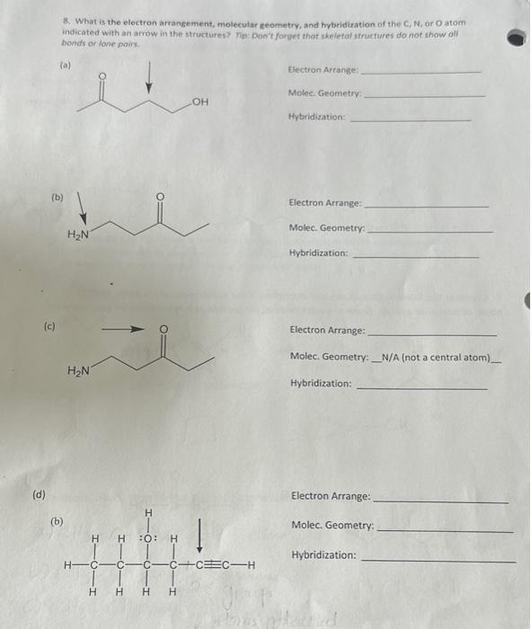 Solved 8. What is the electron arrangement, molecular | Chegg.com