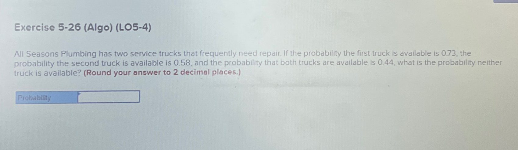 Solved Exercise 5-26 (Algo) (LO5-4)All Seasons Plumbing has | Chegg.com