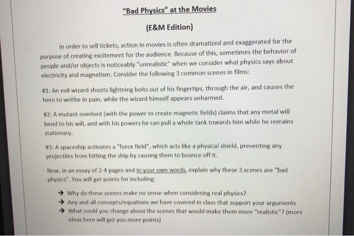 Solved "Bad Physics" at the Movies (E&M Edition) In order to | Chegg.com
