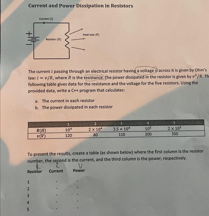 Solved Current and Power Dissipation in Resistors The | Chegg.com