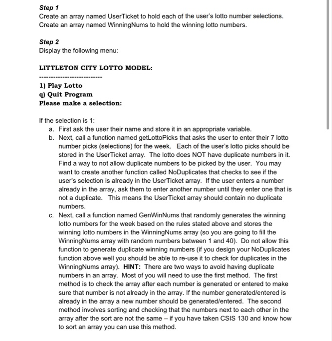 Solved Lottery Checker 1. You're going to write a program | Chegg.com